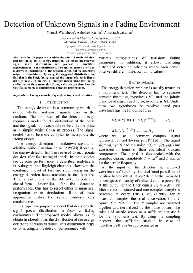 Detection of unknown signal | PDF