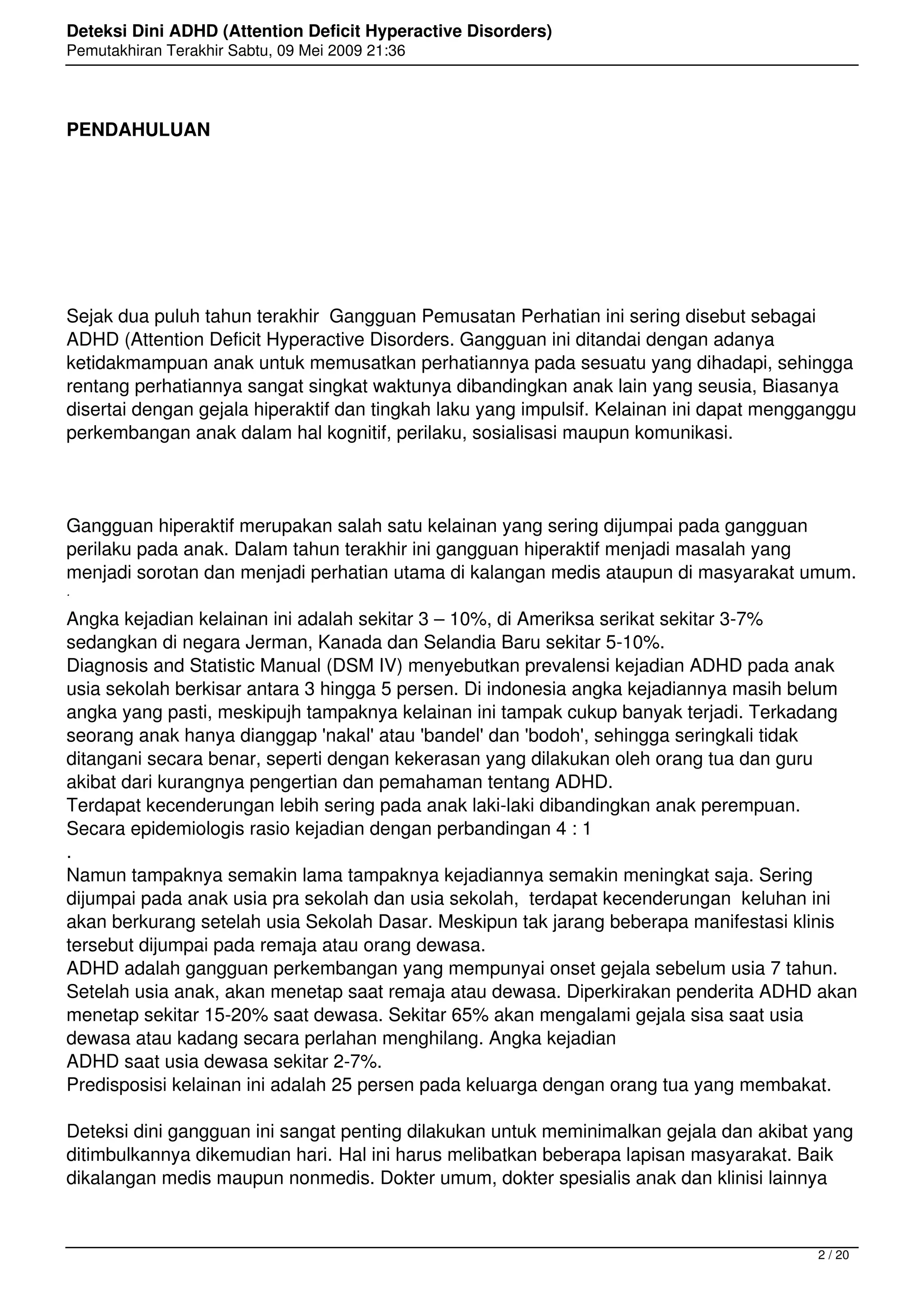 Deteksi Dini - ADHD (Attention Deficit Hyperactive Disorders) | PDF