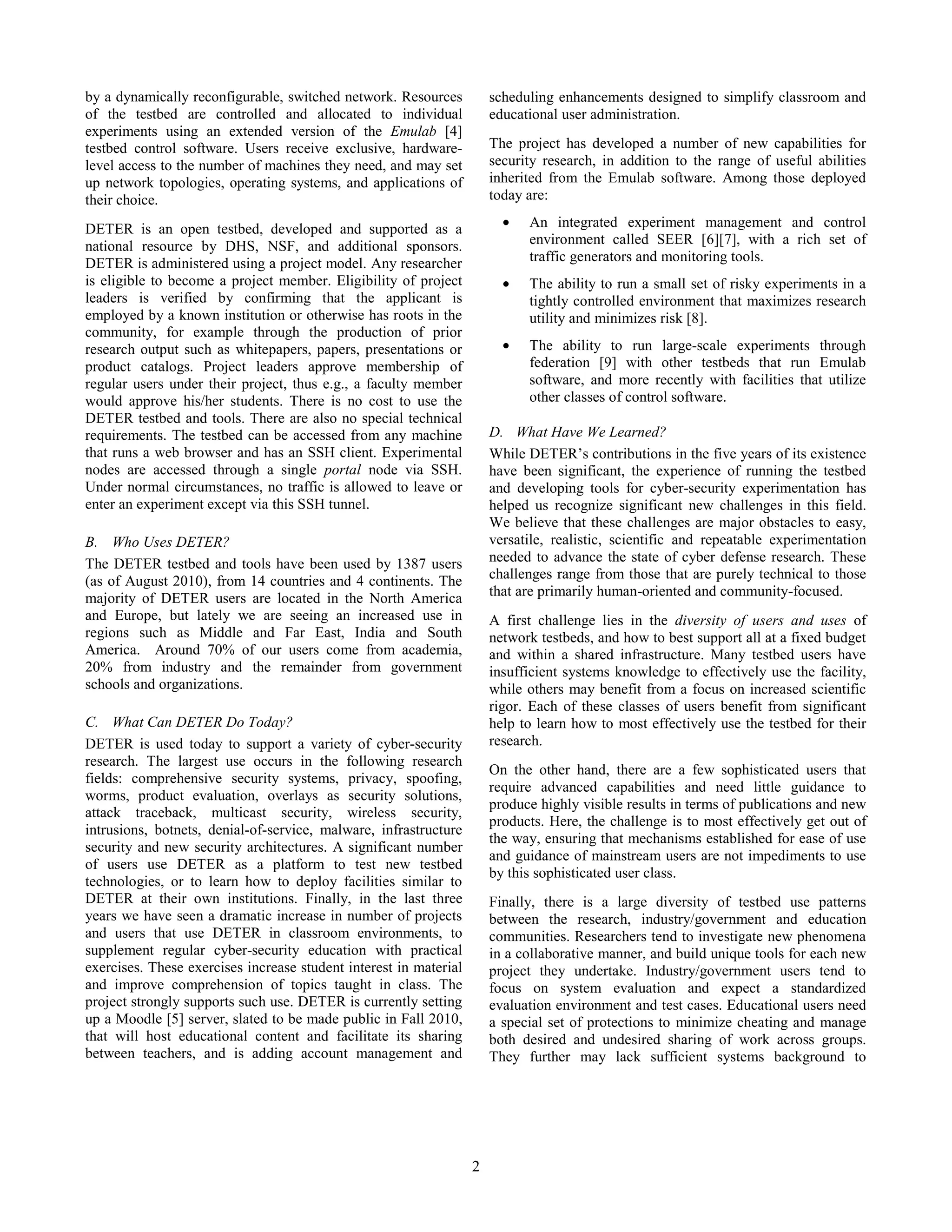 The Deter Project Advancing The Science Of Cyber Security