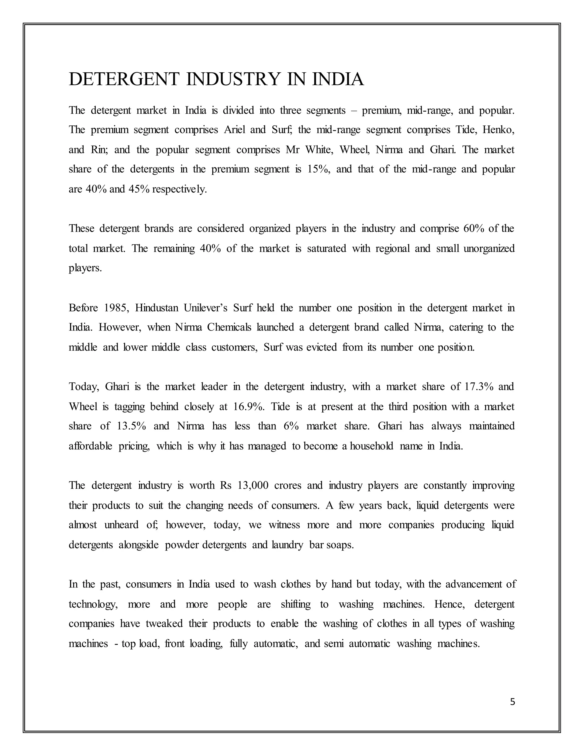 Detergent industry in india ( heema) | DOCX