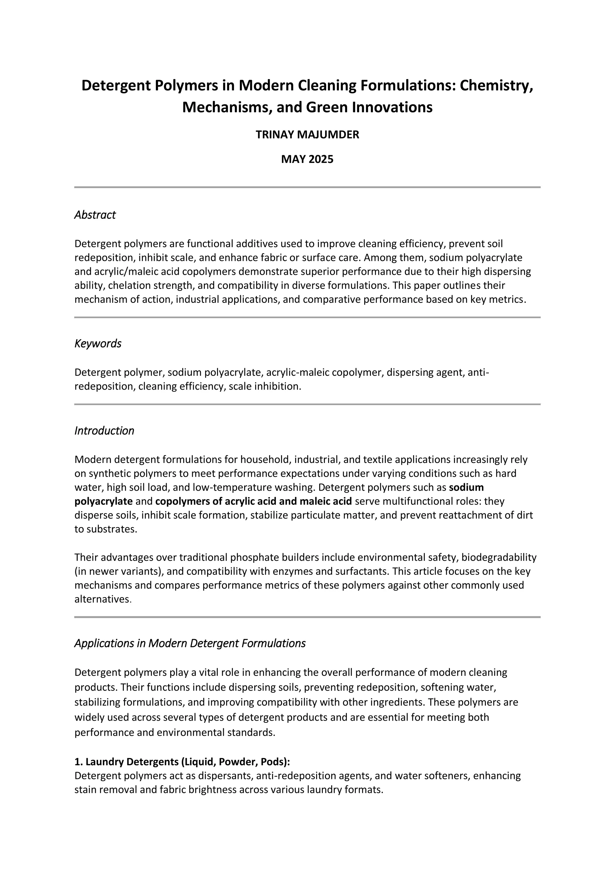 Detergent Polymers in Modern Cleaning Formulations | PDF