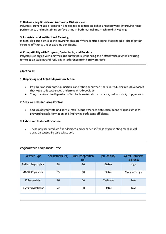 Detergent Polymers in Modern Cleaning Formulations | PDF