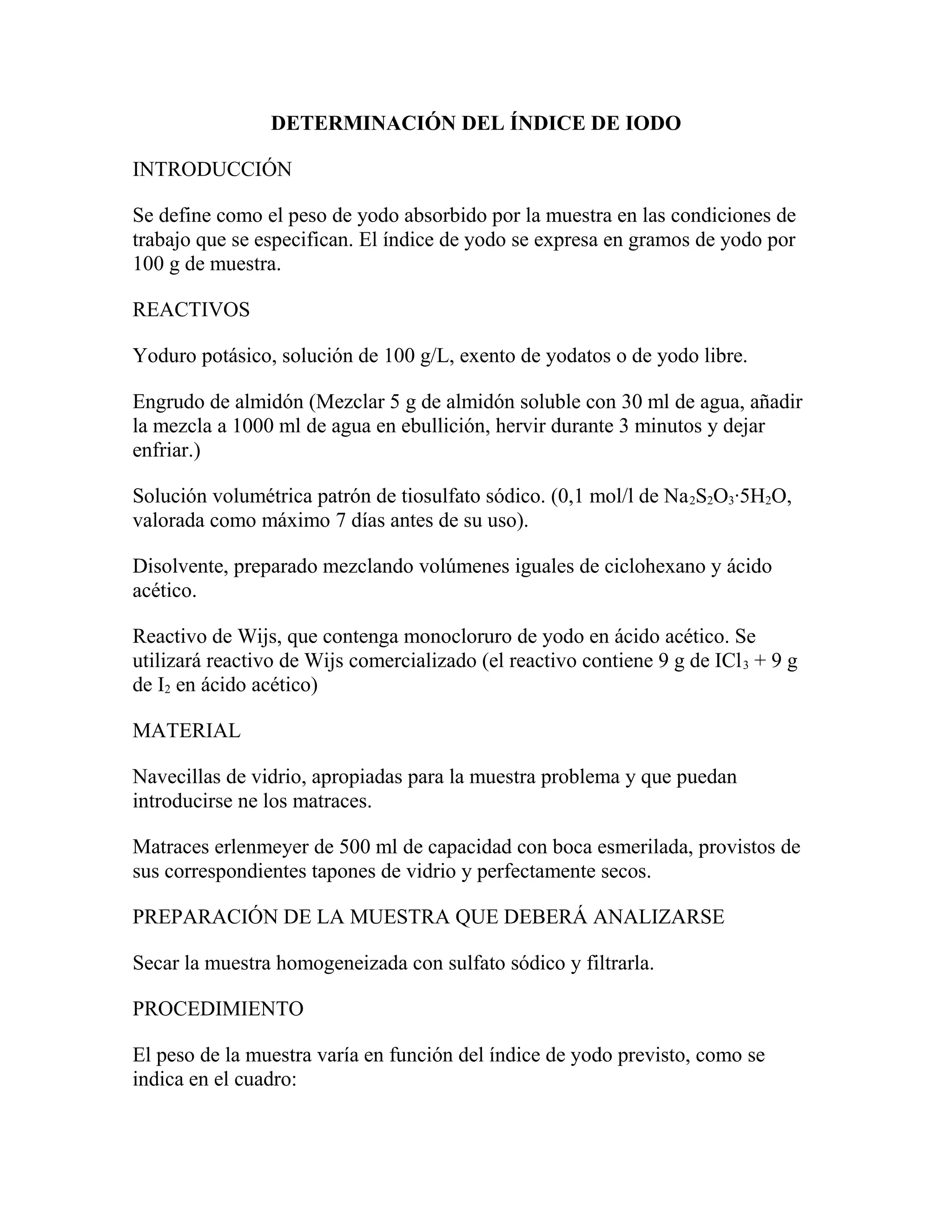 Determinación del índice de iodo | DOC