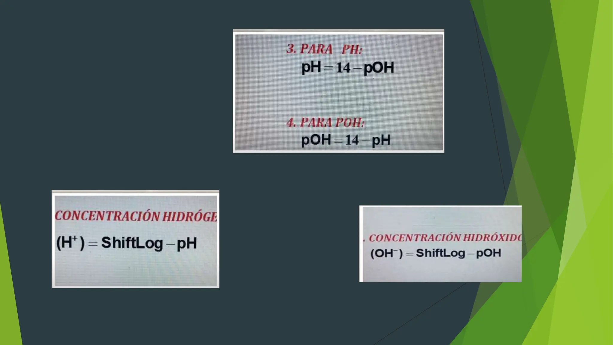 Determinación de pH y pOH con formulas despejadas | PPT