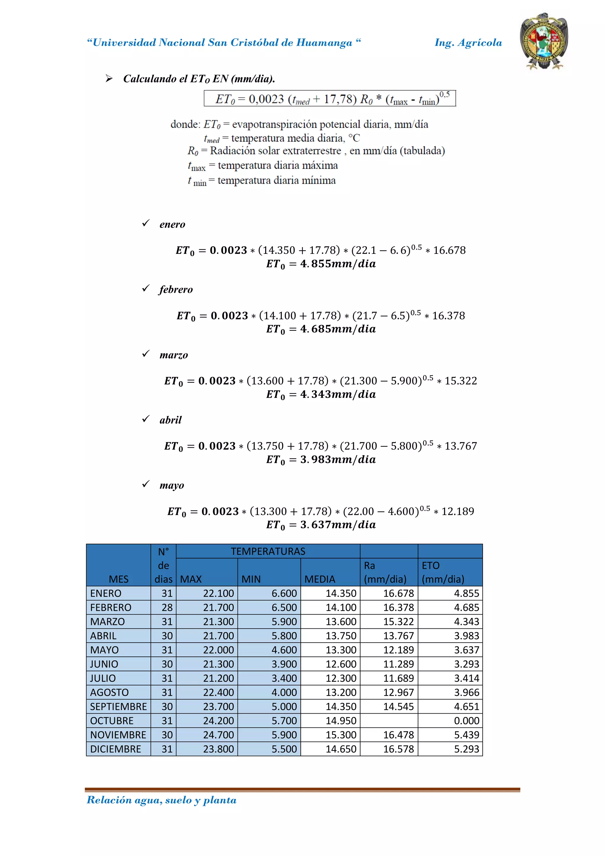 Determinación de la evapotranspiracion por método del lisimetro y ...