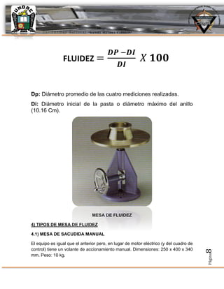 Determinacion de la fluidez consistencia normal | PDF