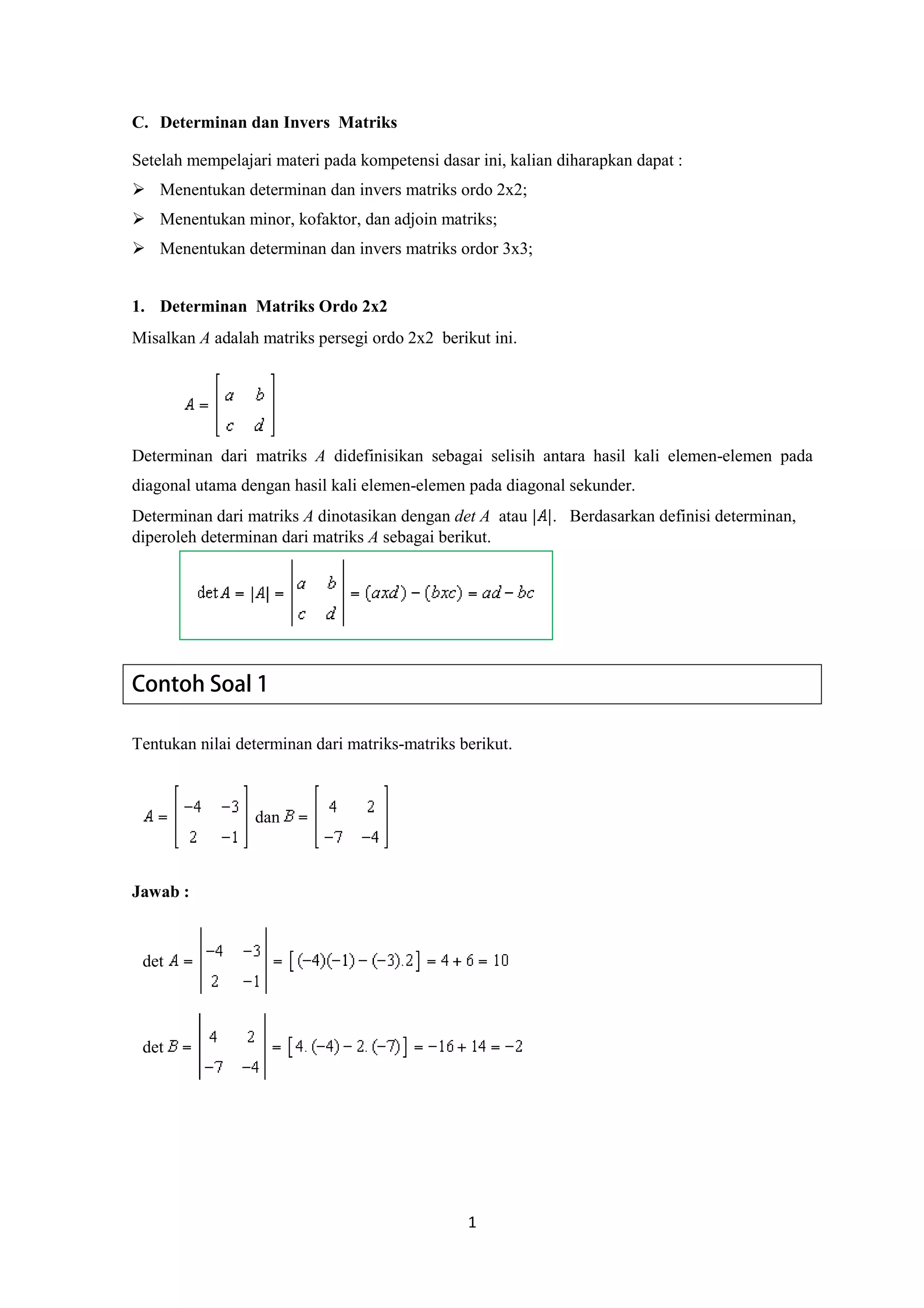 Determinan dan invers matriks | PDF