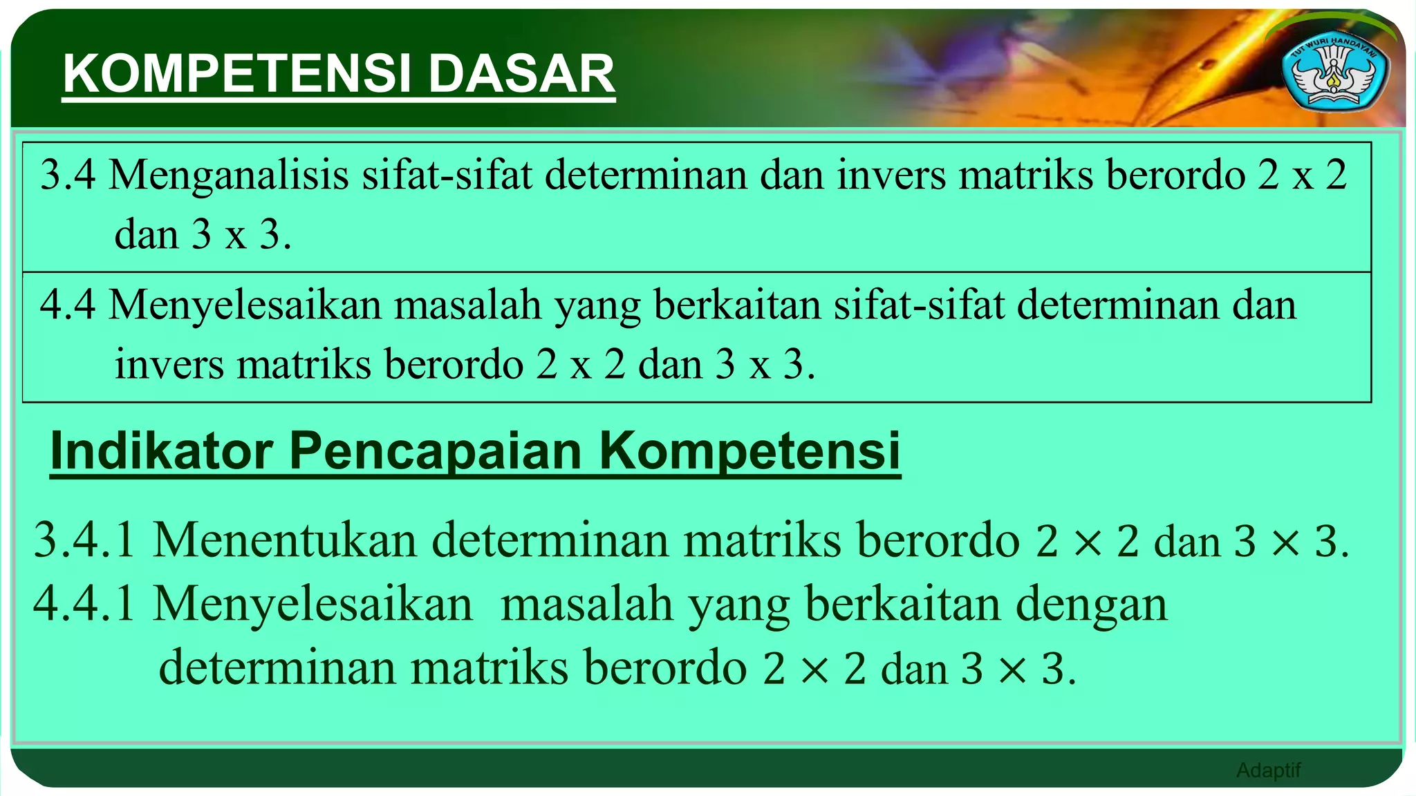 Determinan dan invers matriks | PPTX