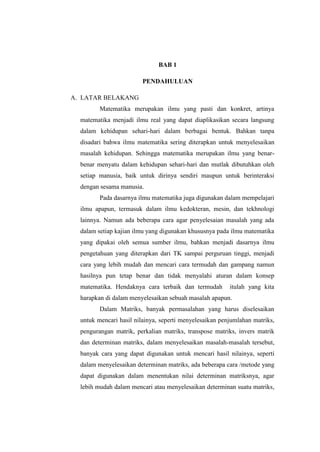 Determinan hasil dekomposisi dengan cara crout pada matriks bujur ...