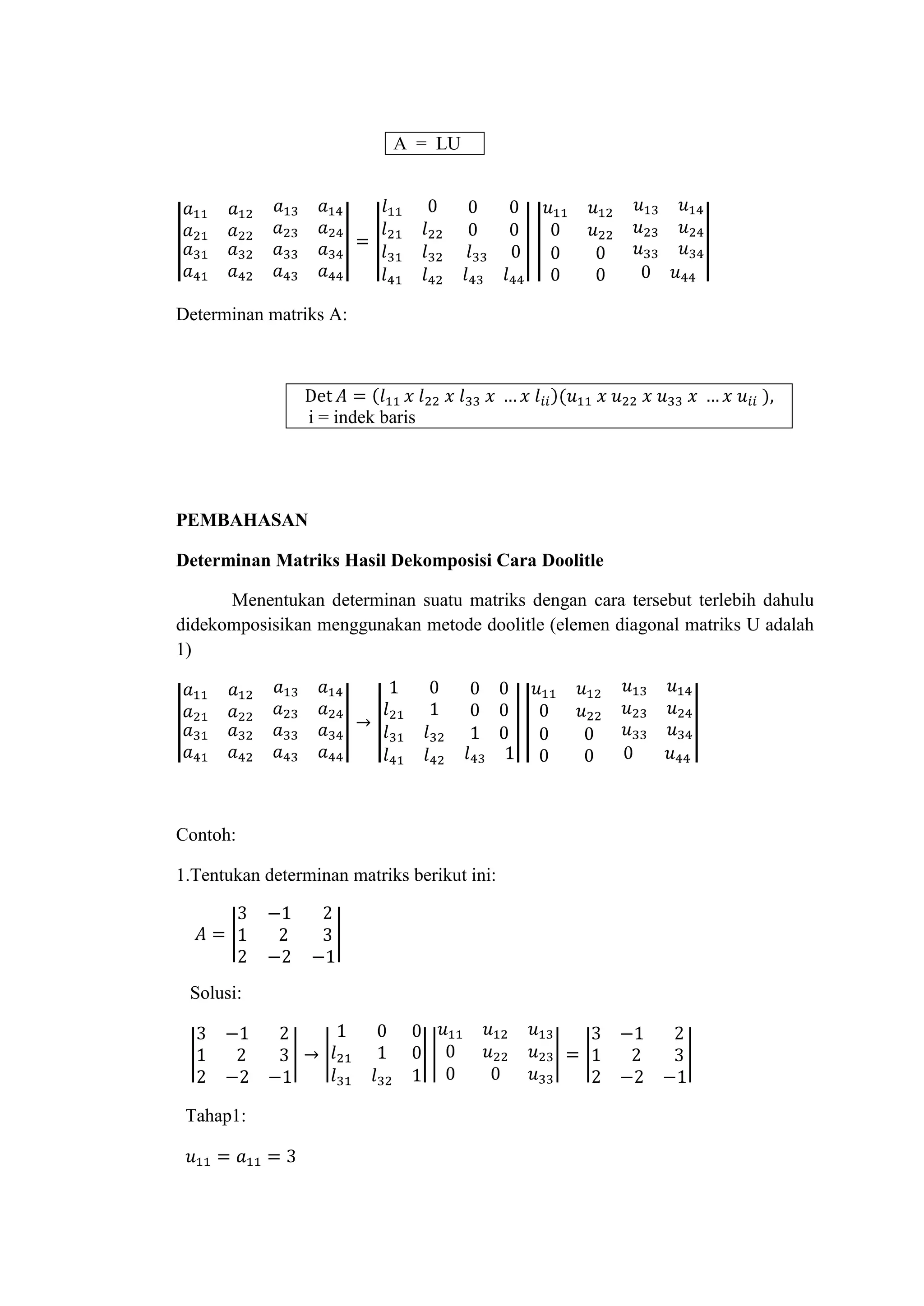 Determinan matriks hasil dekomposisi | DOCX