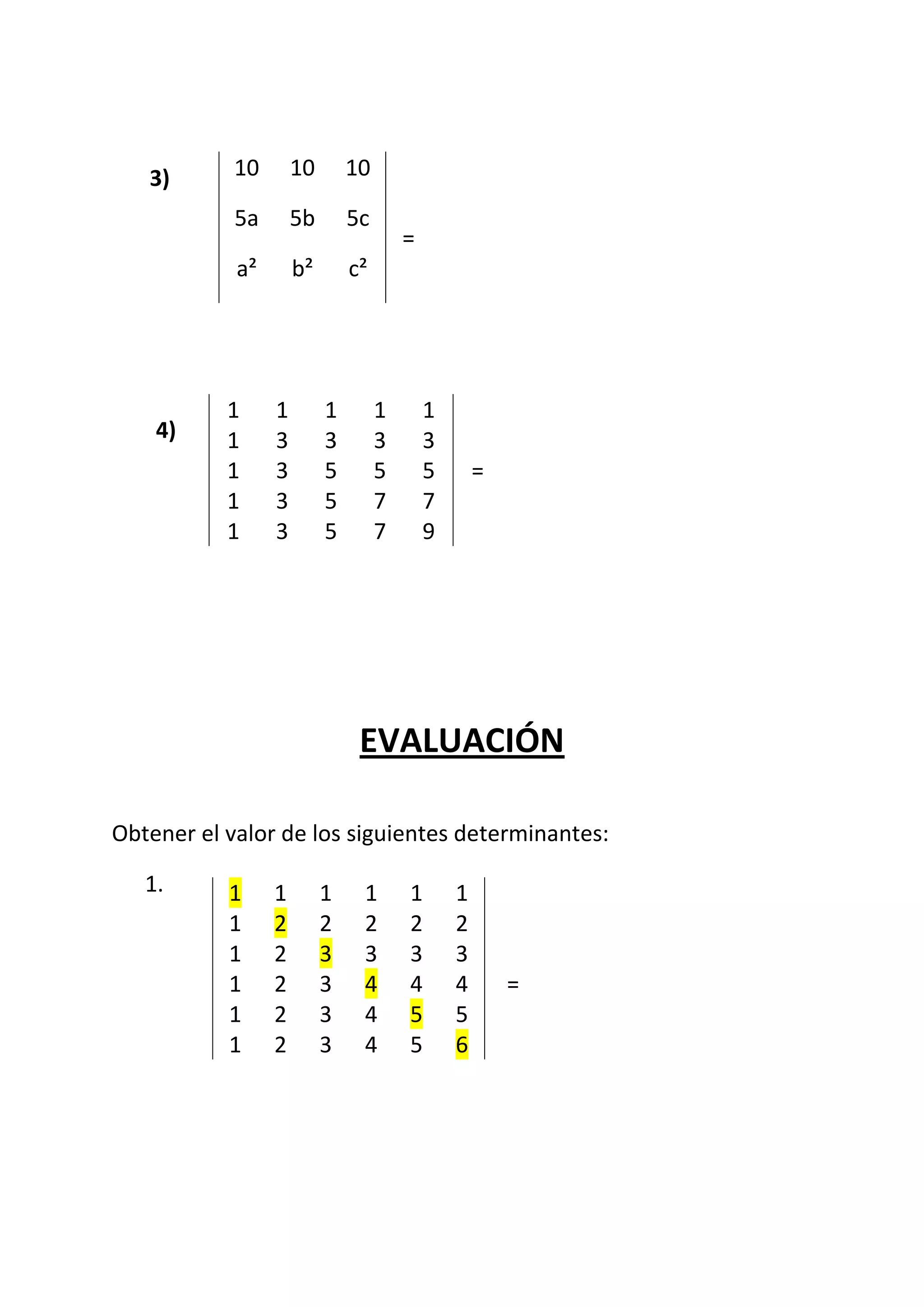 Determinantes de matrices elementales | PDF