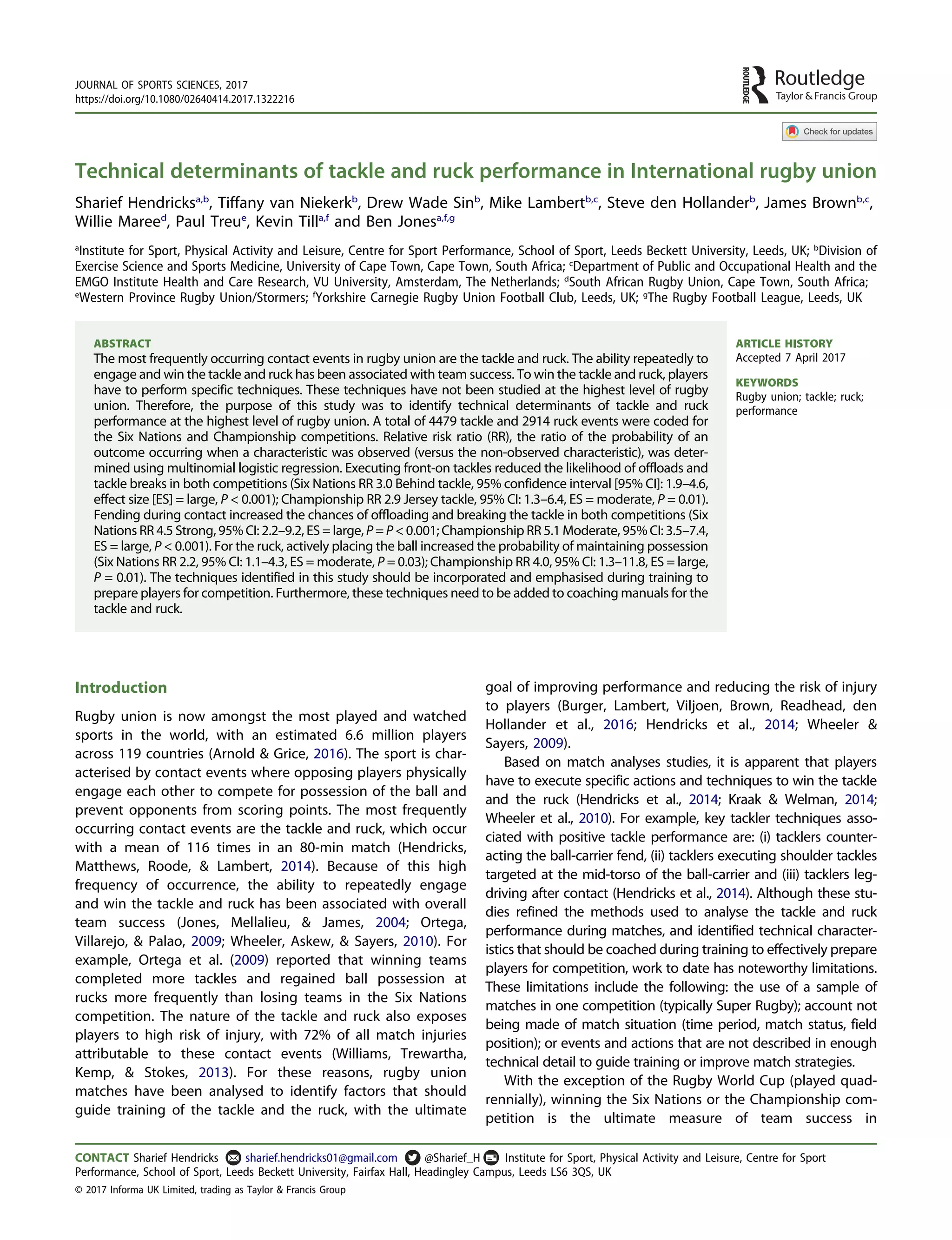 Determinantes técnicos en el rendimiento en el placaje y ruck | PDF