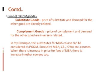 Determinants of Demand & elasticity for mba course 2016 17 | PPT