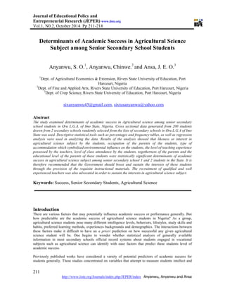 Determinants of academic success in agricultural science | PDF