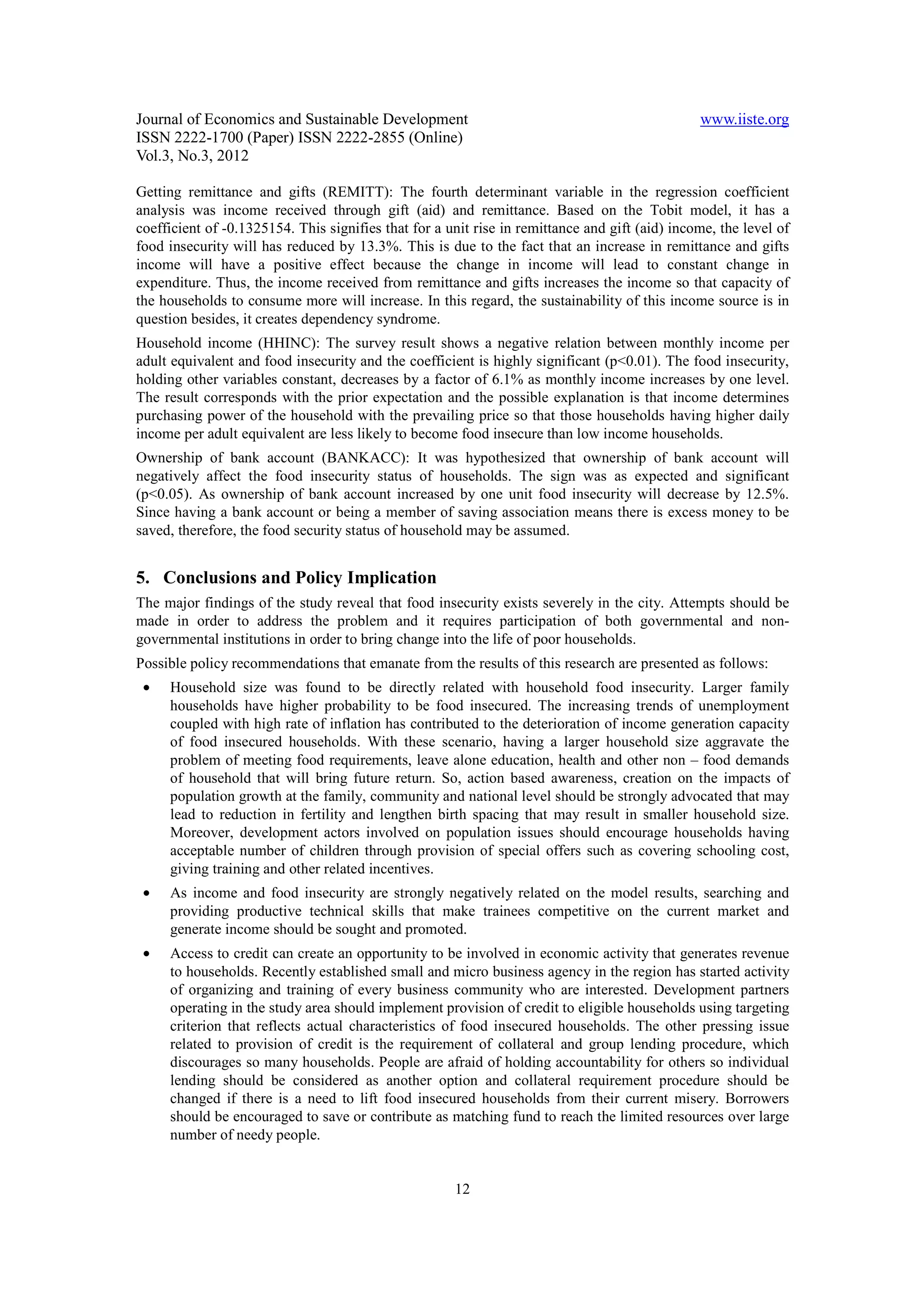 Determinants of food insecurity in addis ababa city, ethiopia | PDF