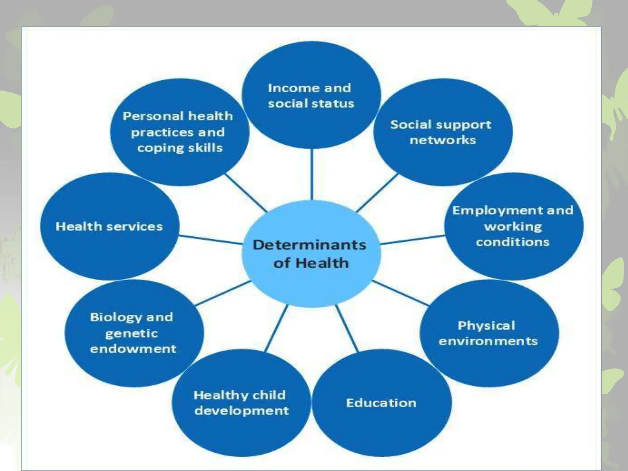 Determinants of health, dimensions of health, positive health and ...