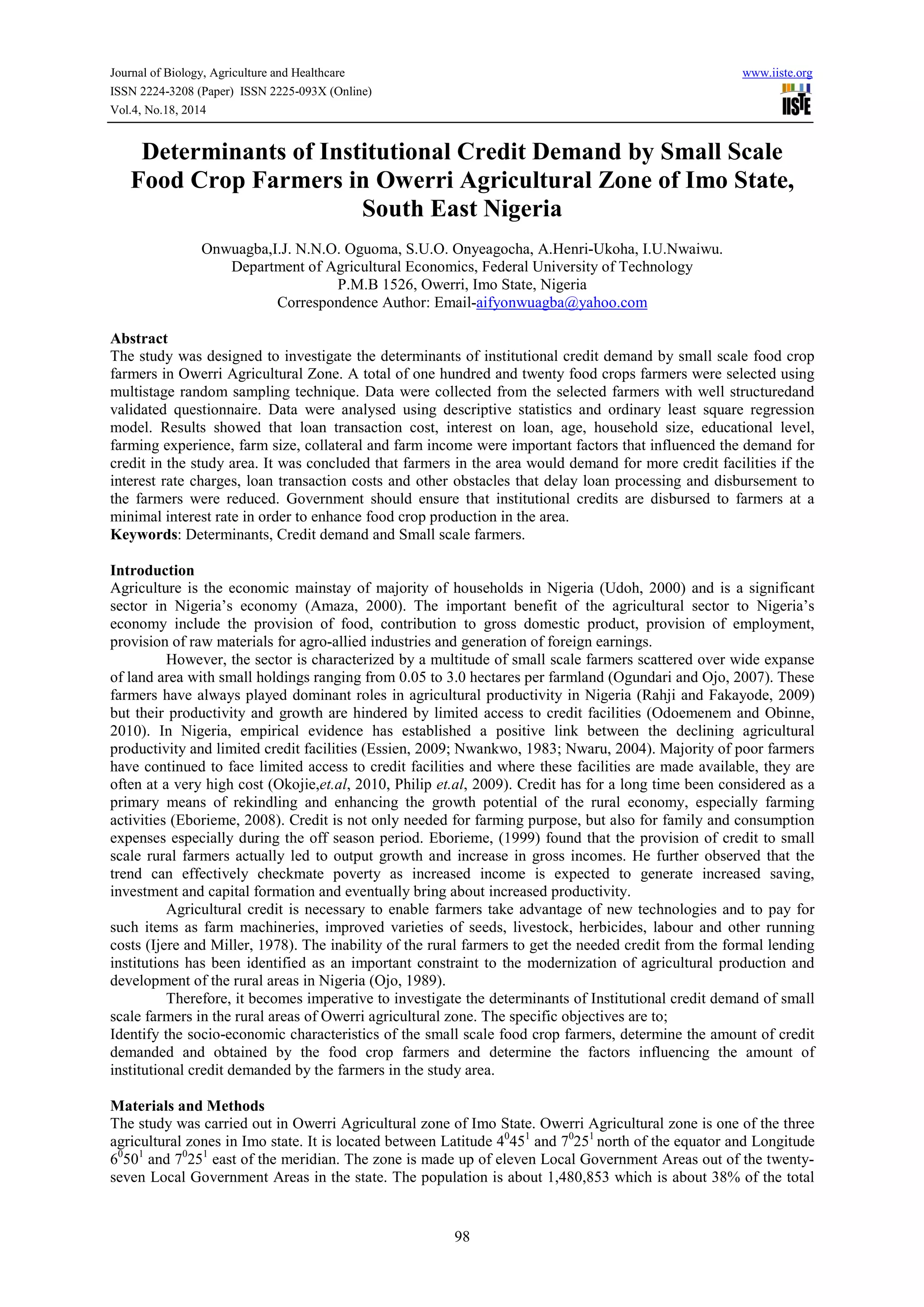 Determinants of institutional credit demand by small scale | PDF