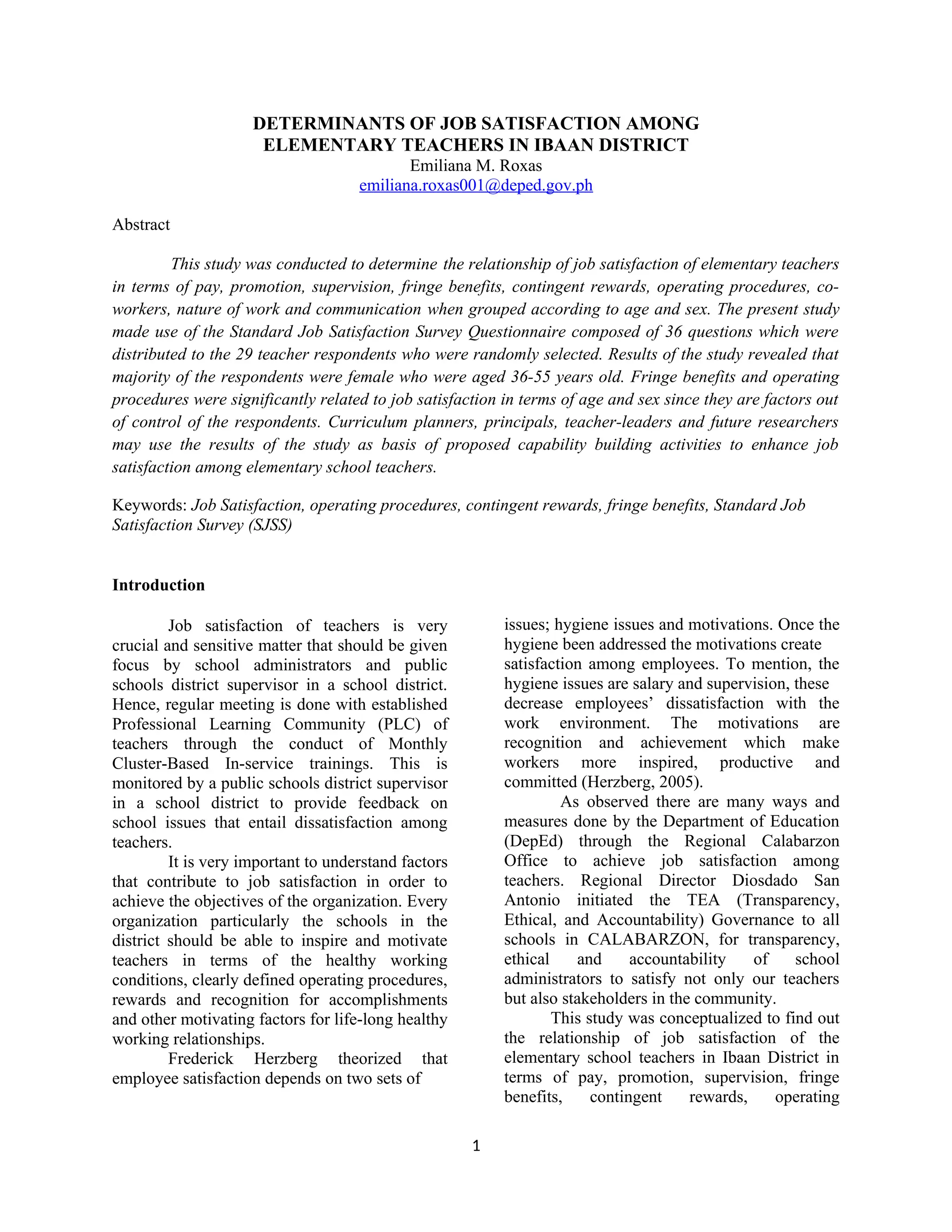 Determinants of Job Satisfaction Among Elementary Teachers.docx