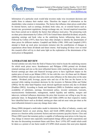 Determinants of stock prices in dhaka stock exchange (dse), | PDF