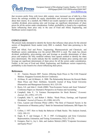Determinants of stock prices in dhaka stock exchange (dse), | PDF