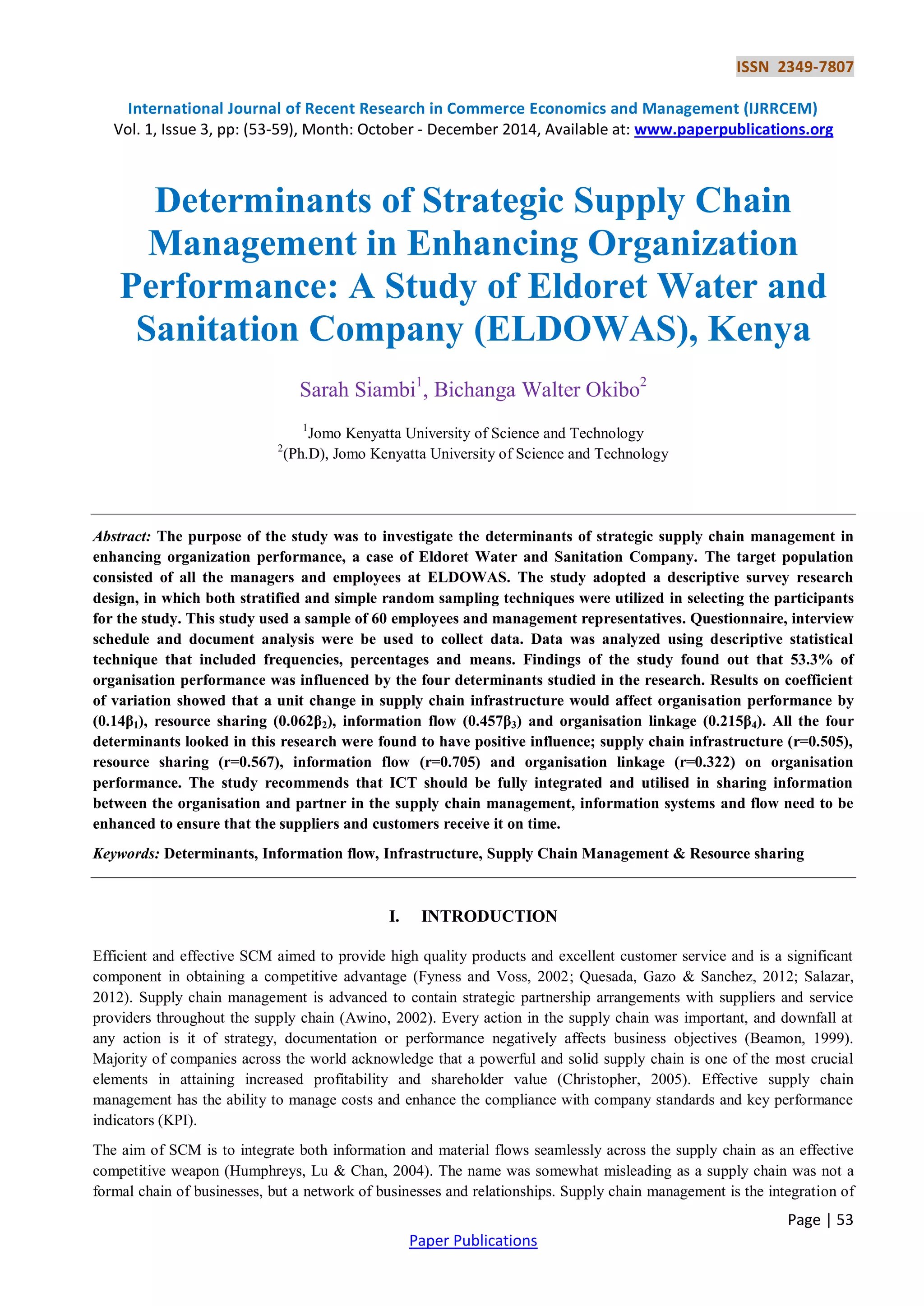 Determinants of Strategic Supply Chain Management in Enhancing Organization Performance: A Study ...
