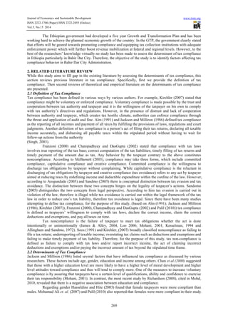 Determinants of tax compliance behavior in ethiopia the case of bahir ...
