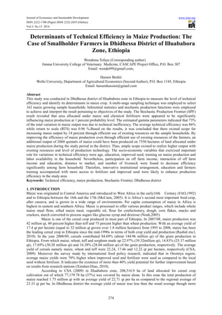 Determinants of technical efficiency in maize production the case of smallholder farmers in ...