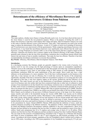 Determinants of the efficiency of microfinance borrowers and non borrowers-evidence from ...