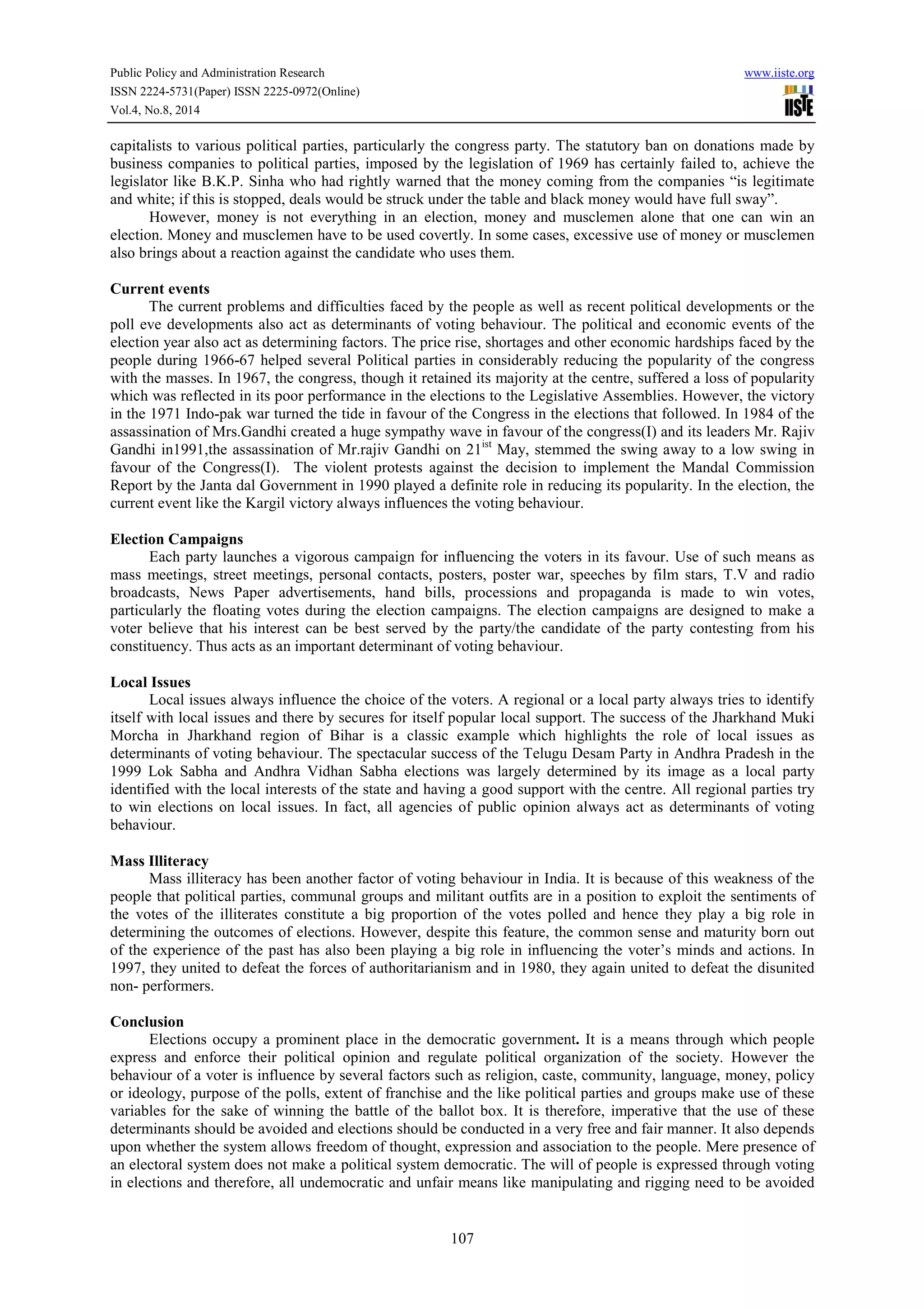Determinants of voting behaviour in india | PDF