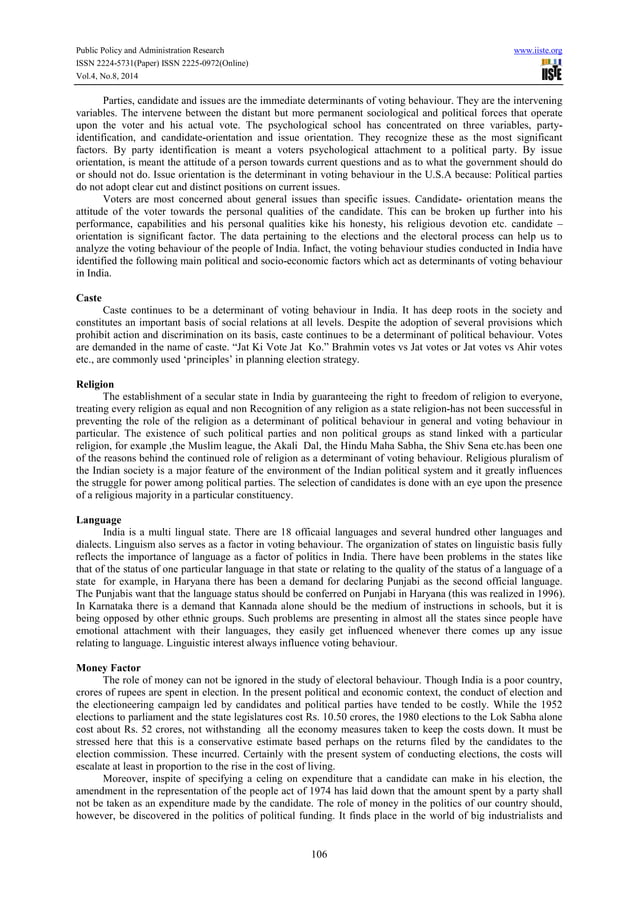 Determinants of voting behaviour in india | PDF
