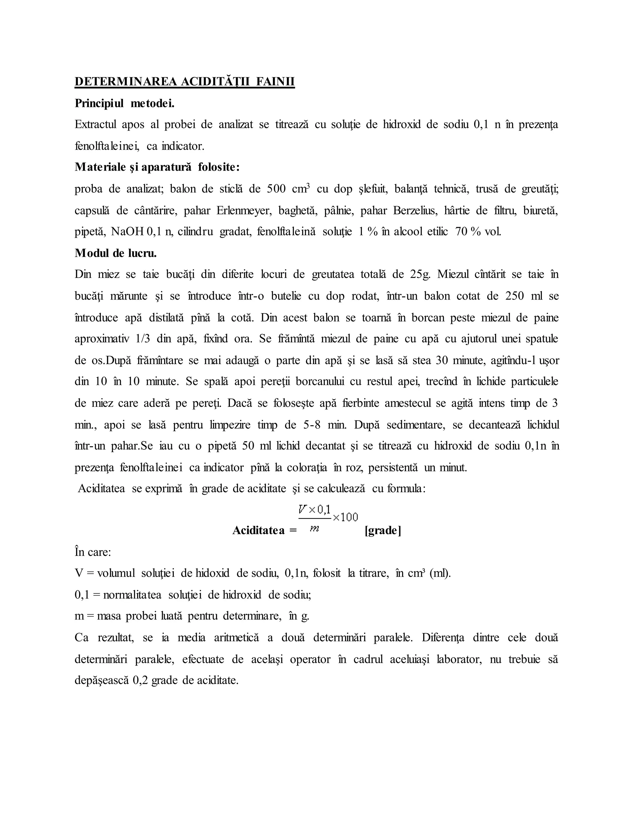 Determinarea aciditatii fainii | DOC