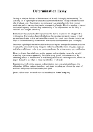 Determination Essay. University of New Haven | PDF