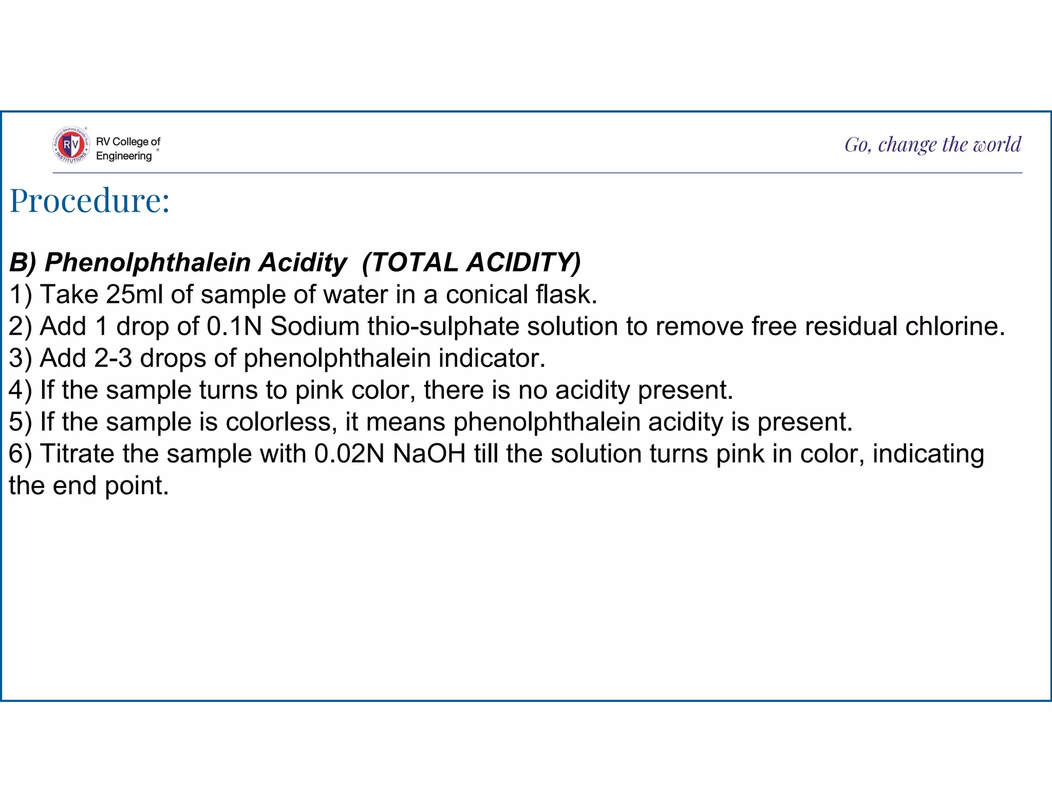 Determination of acidity of water | PDF