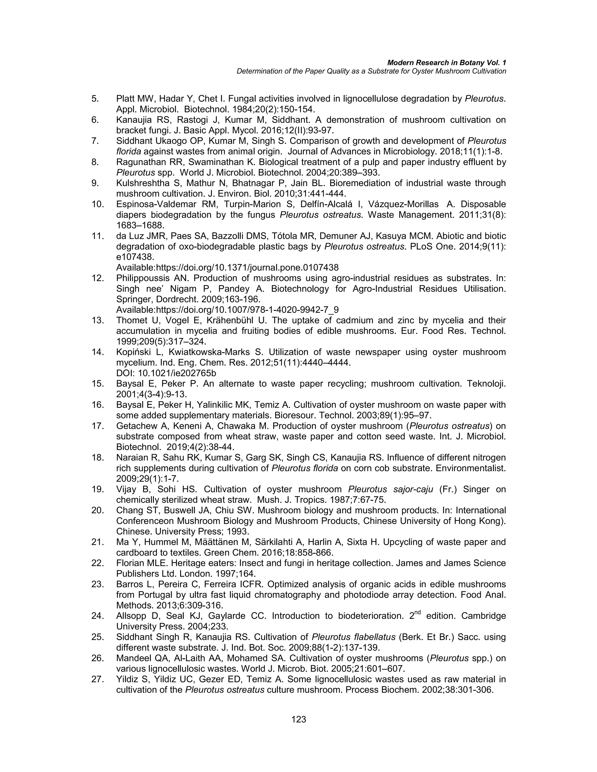 Determination of the Paper Quality as a Substrate for Oyster Mushroom ...