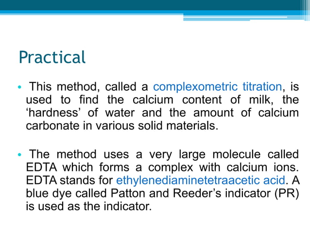Determination of calcium in milk | PPTX | Chemistry | Science