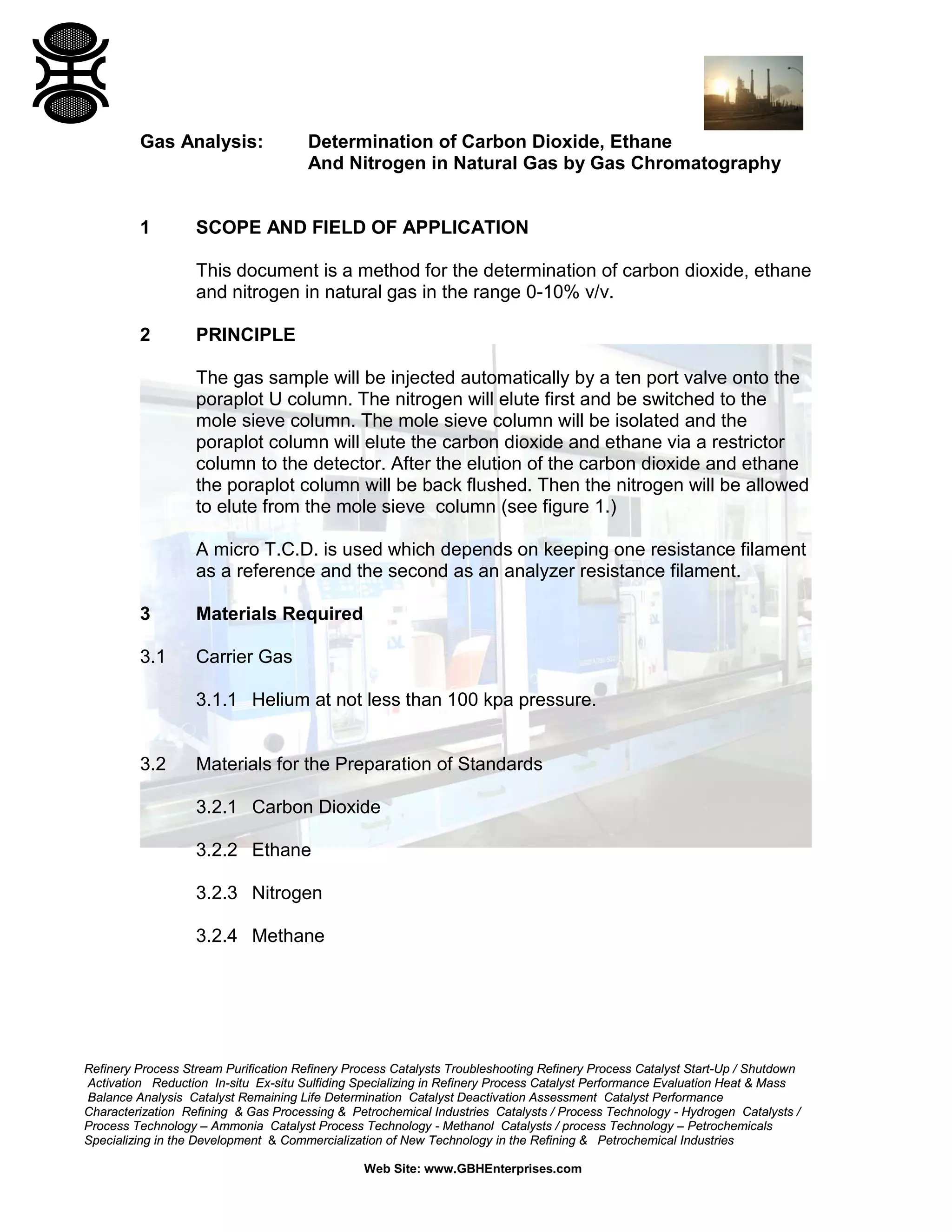 Determination Of Carbon Dioxide Ethane And Nitrogen In Natural Gas By Gas Chromatography Pdf