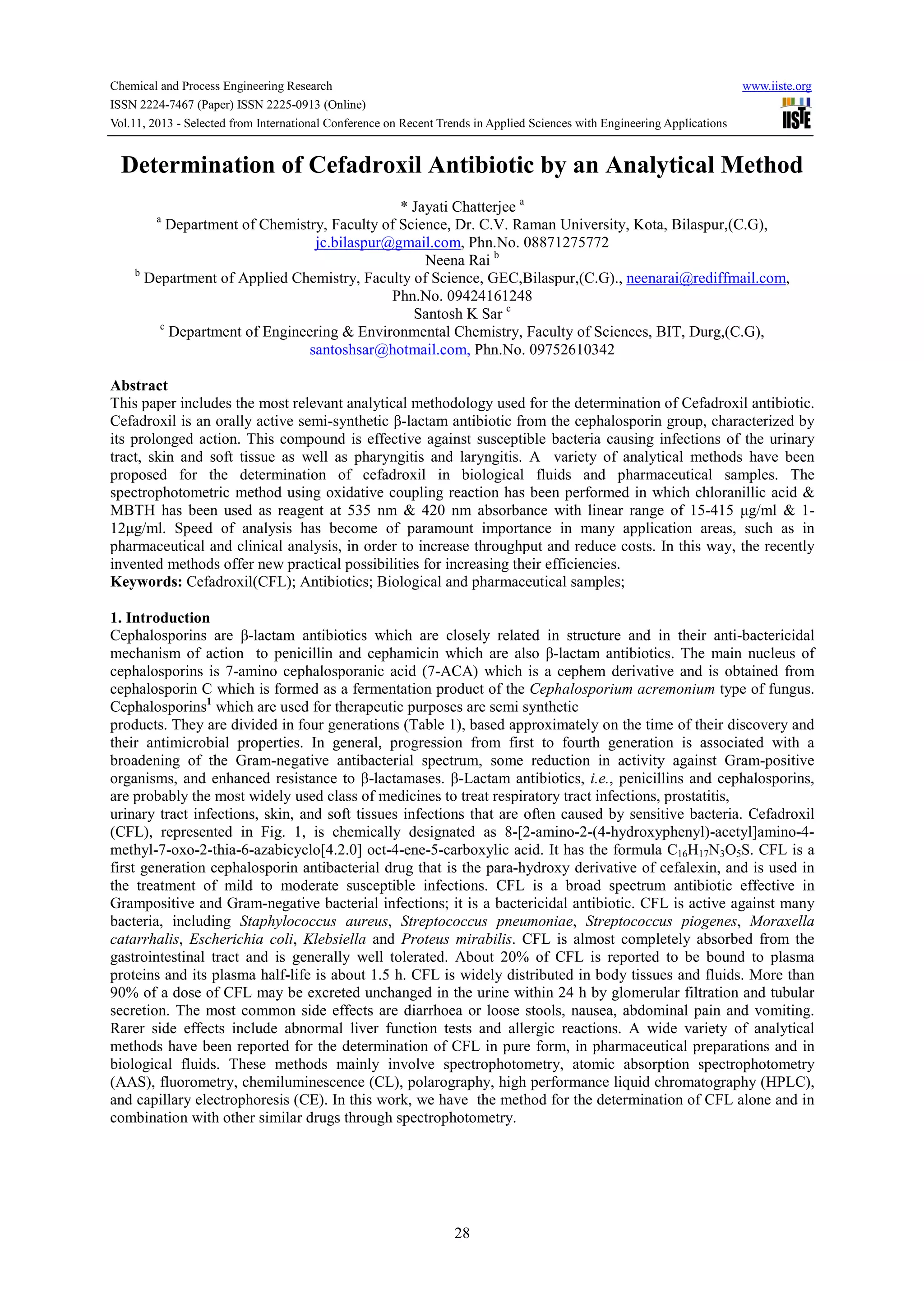 Determination of cefadroxil antibiotic by an analytical method | PDF | Pharmaceutical Drugs ...