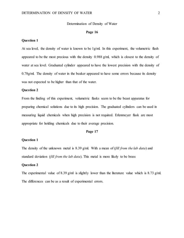 Determination of density of water i | PDF | Free Download