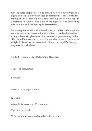 Determination of DensityRequired materials provided in t | DOCX