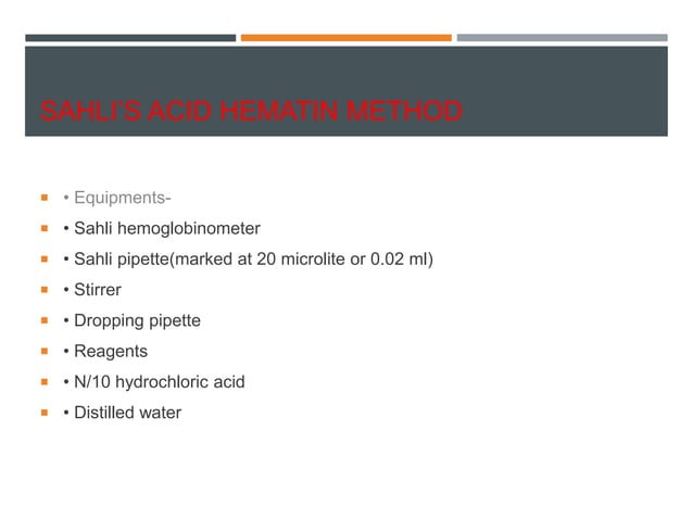 Determination of hemoblobin by acid hematin method by Prof. Dr ...