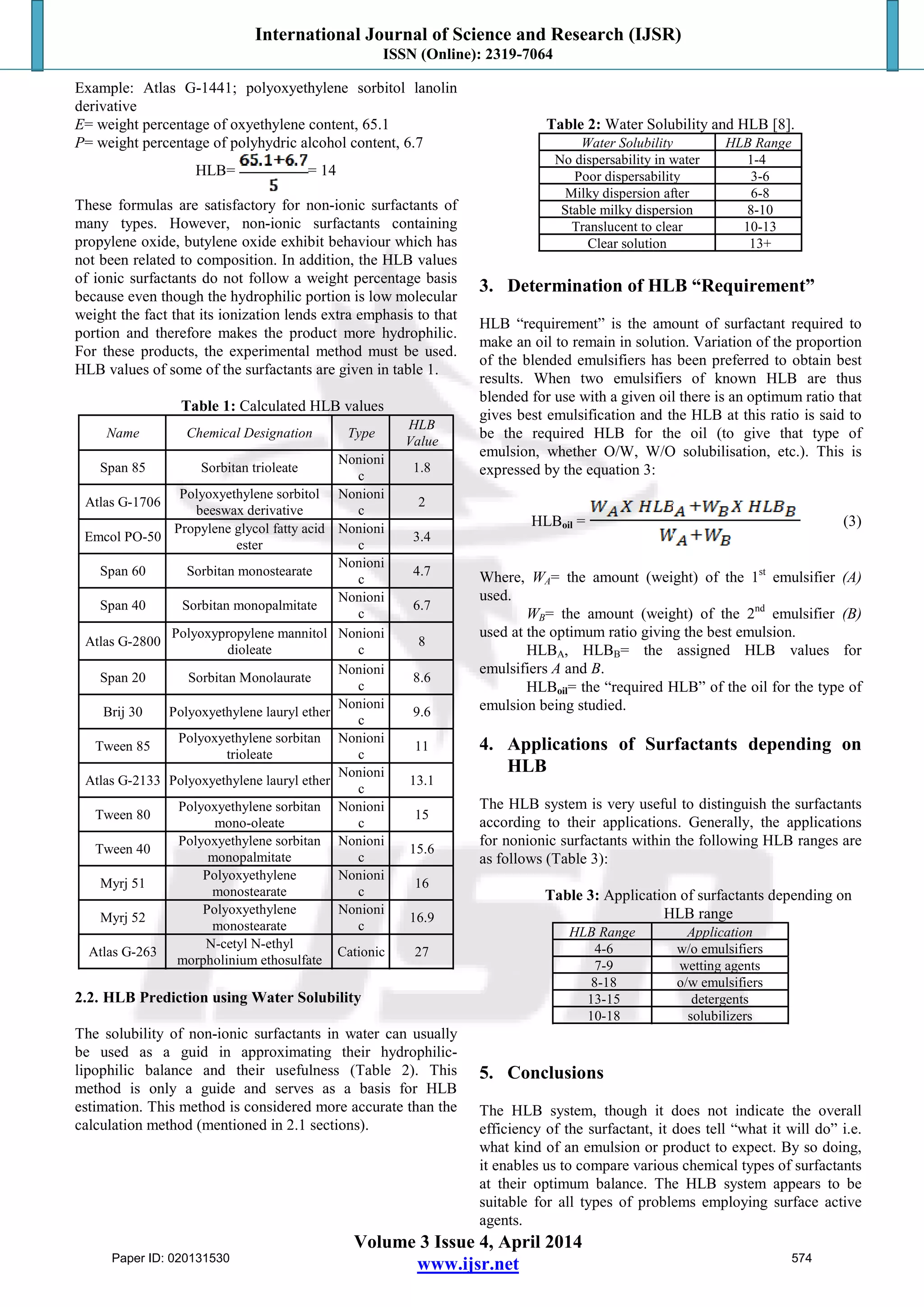 Determination of hydrophilic lipophilic balance value | PDF