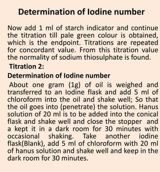 Determination of iodine number in oil | PPTX