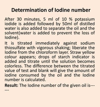 Determination of iodine number in oil | PPTX