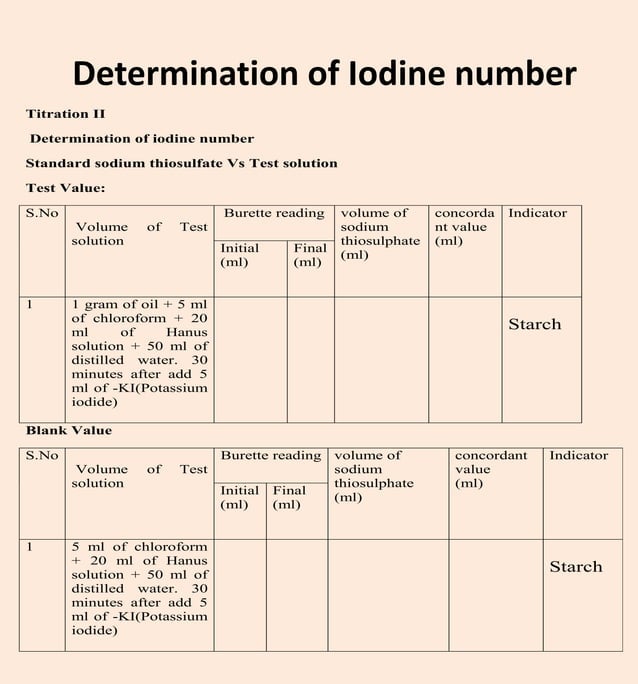 Determination of iodine number in oil | PPTX | Thyroid Disorders | Endocrine and Metabolic Diseases