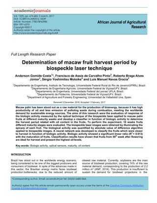 Determination of macaw fruit harvest period by biospeckle laser technique | PDF