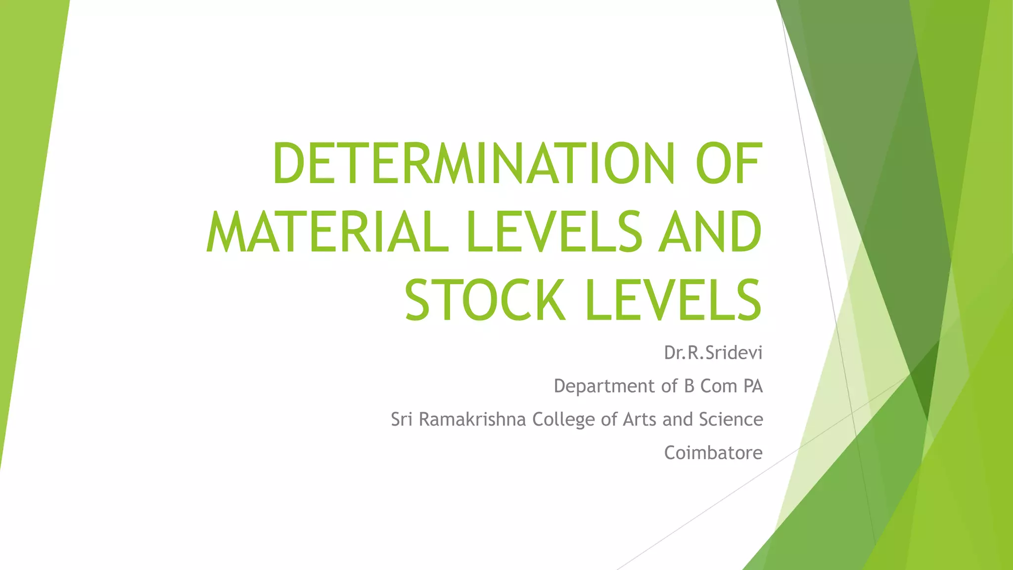 Determination of material levels and stock levels | PDF