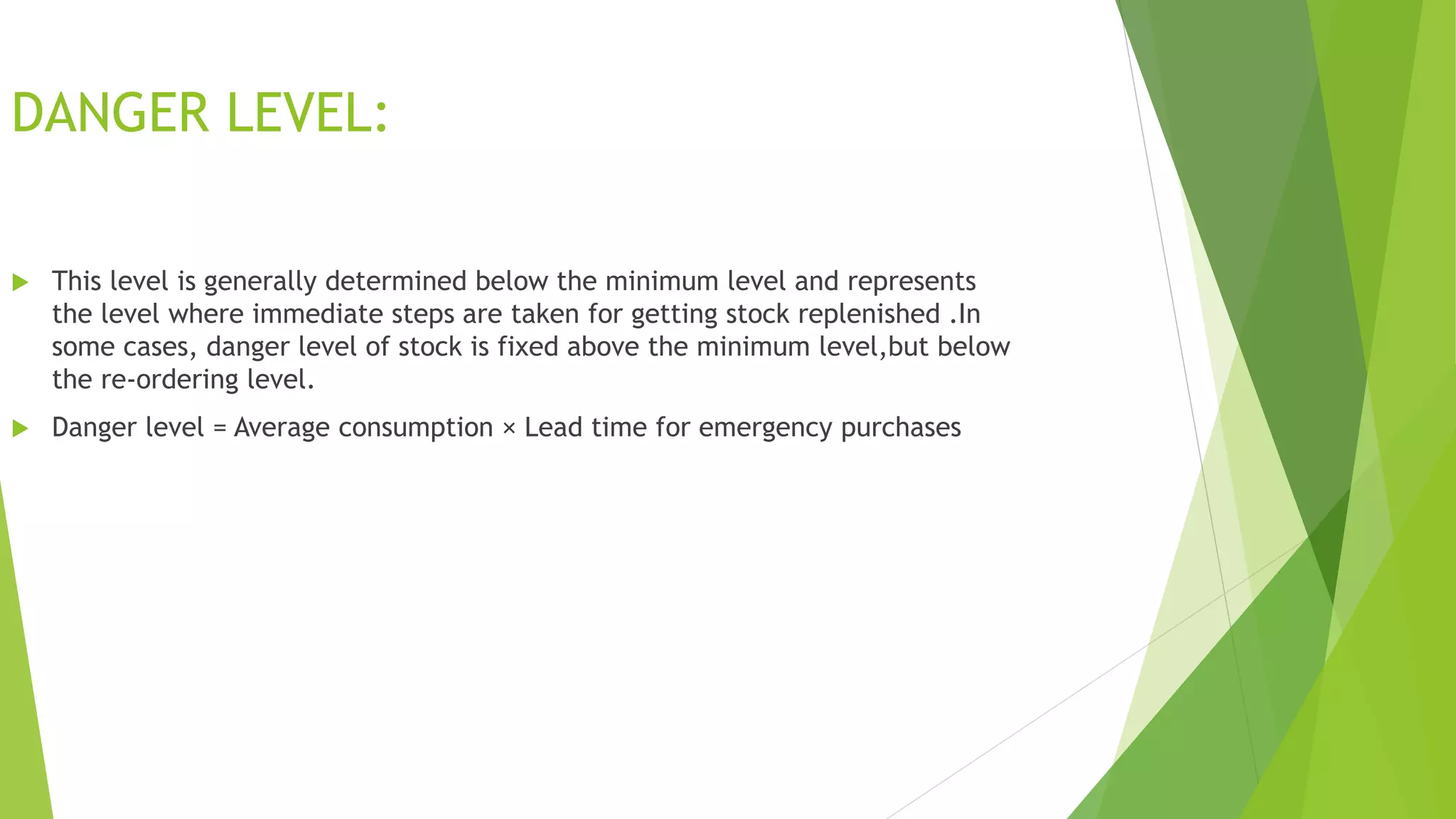 Determination of material levels and stock levels | PDF