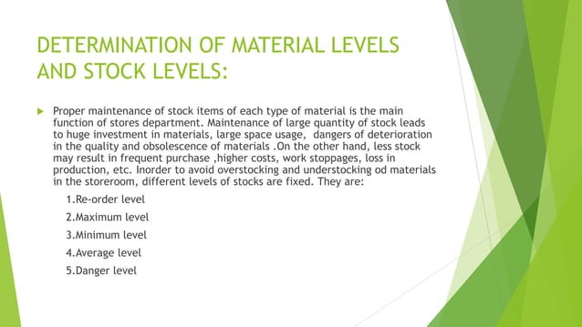 Determination of material levels and stock levels | PDF