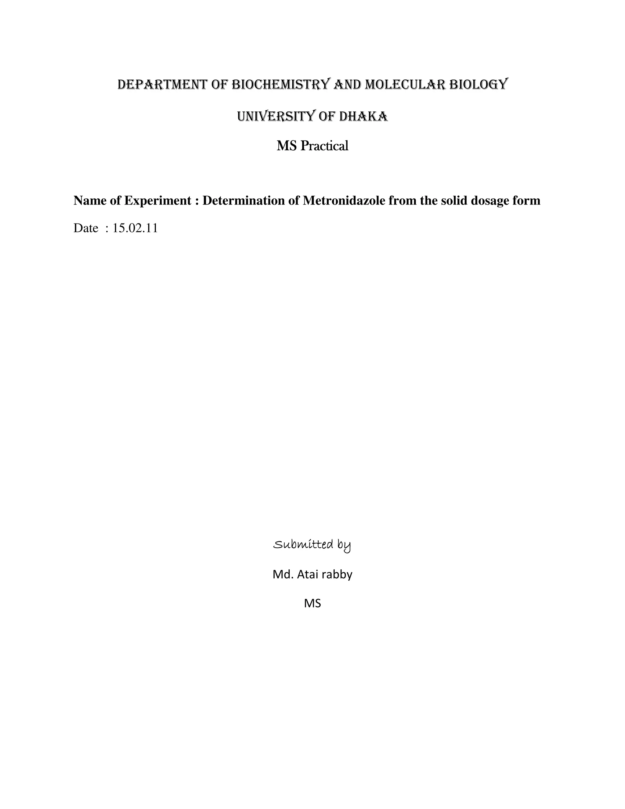Determination of metronidazole from the solid dosage form | PDF
