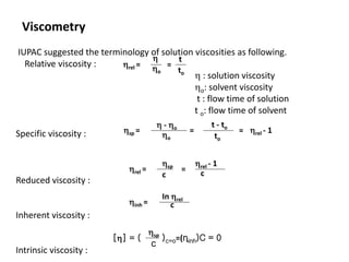 Determination of molecular weight of polymers by visometry | PPTX